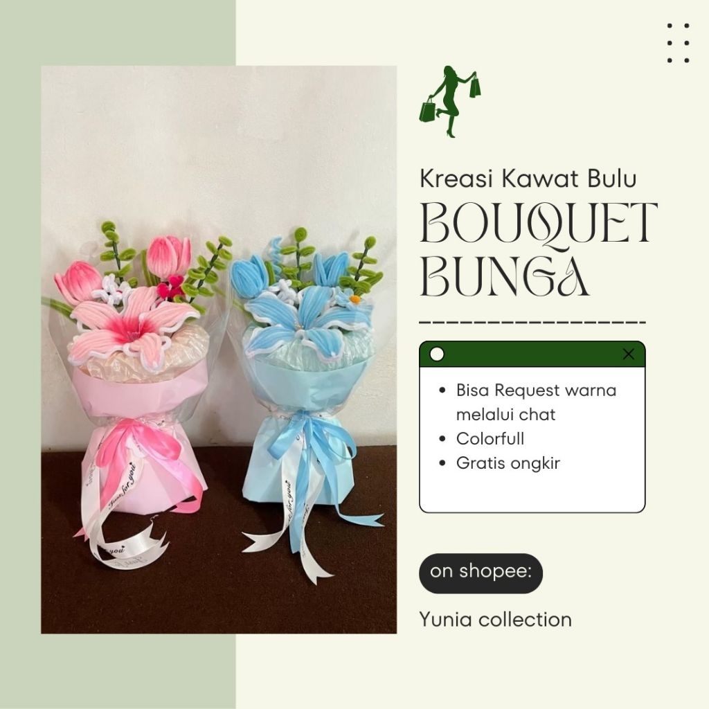 Jual Round Bouquet/buket bunga custom 3 tangkai kawat bulu | Shopee ...