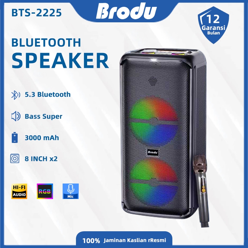 Jual Speaker Brodu BTS-2225 2x8 Inch + Mic Wireless, Lampu RGB, Bass ...
