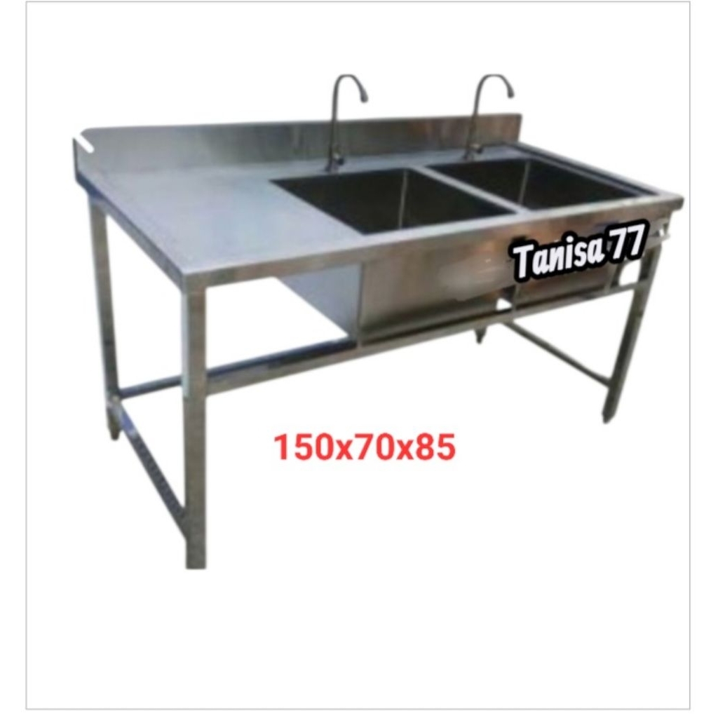 Jual kitchen sink stainless steel/meja wastafe 2 kran | Shopee Indonesia