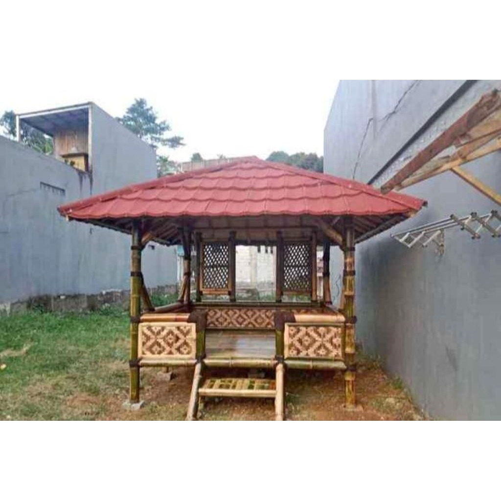 Jual saung bambu gazebo siap huni atap baja ringan ukuran 3x2m | Shopee ...