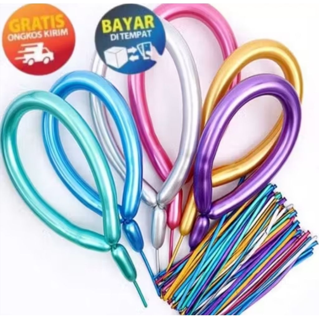 Jual Balon Twist Chrome Isi 50 Pcs Balon Panjang Metalik 32 cm Sebelum ...