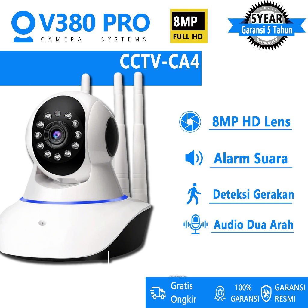 Jual V380 Pro Outdoor Dual Lens CCTV HD 8MP Night Vision 360° Motion ...