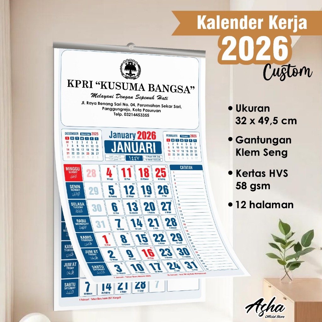 Jual KALENDER KERJA BAHAN HVS 32x49 CM - KALENDER CUSTOM NAMA DAN LOGO ...