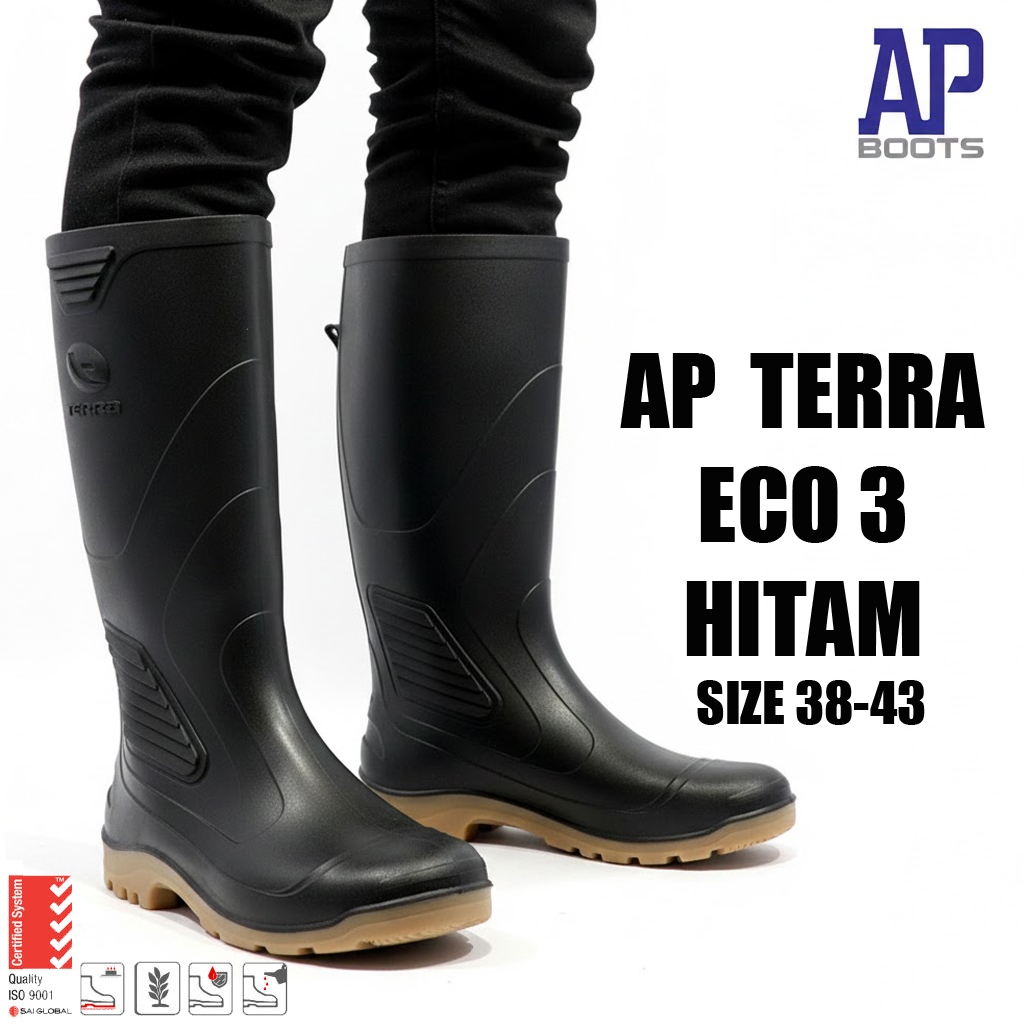 Jual Sepatu Boot Karet Panjang AP Boots Terra Eco 3 Hitam Anti Slip ...
