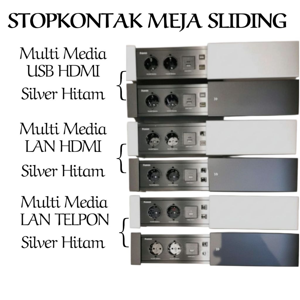 Jual Stop Kontak Meja Slide Geser Silver Hitam Multimedia Socket Meja ...
