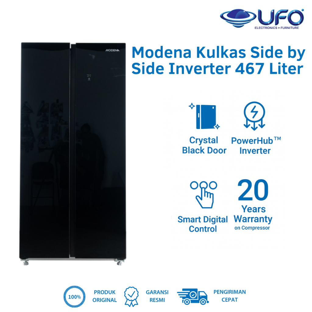 Jual MODENA Kulkas Side by Side Black Glass 467 L PowerHub Inverter ...