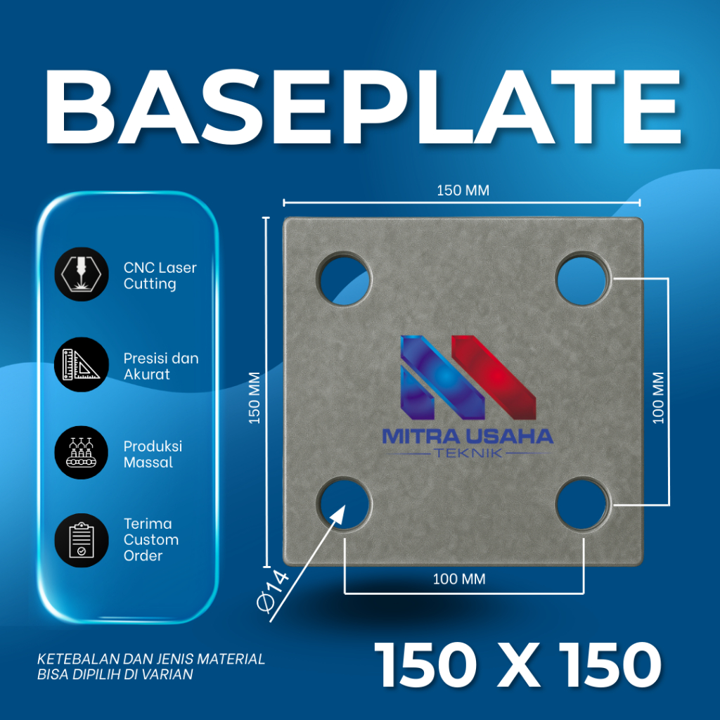 Jual Base Plate 150x150mm Lubang 14mm Plat Besi Potong CNC Laser ...