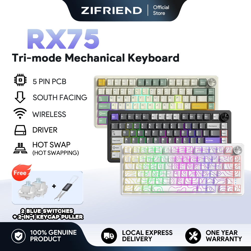 Jual ZIFRIEND RX75 PRO Gaming Keyboard 5PIN Hotswap Wireless Mechanical ...