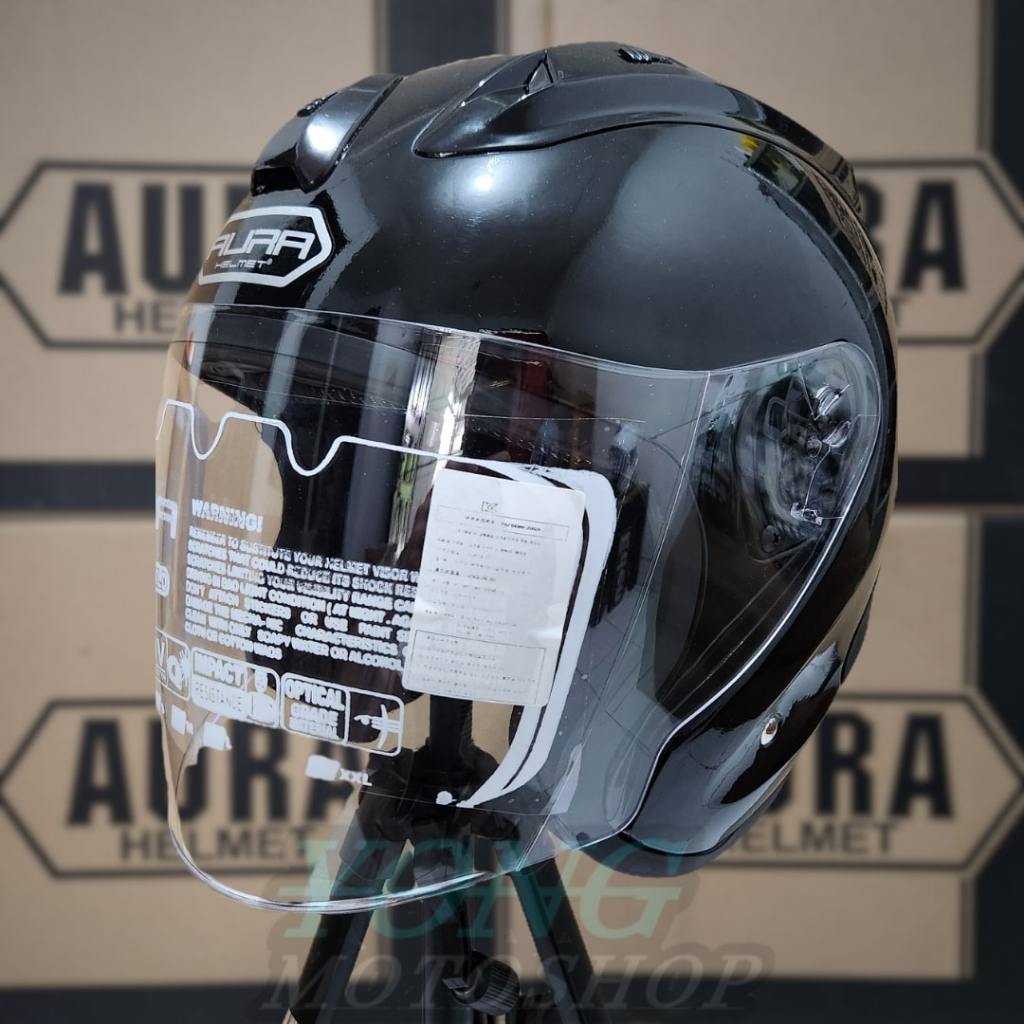 Jual HELM AURA 6 HITAM GLOSSY KOREA POST ORIGINAL SNI | Shopee Indonesia