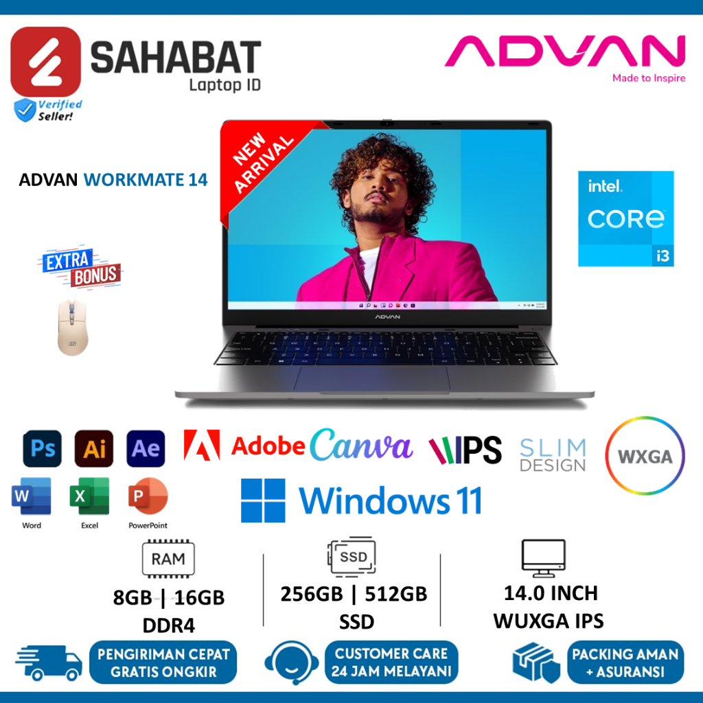 Jual Laptop [BEST SELLER] Advan Workmate Intel Core i3 1215 RAM 16GB ...