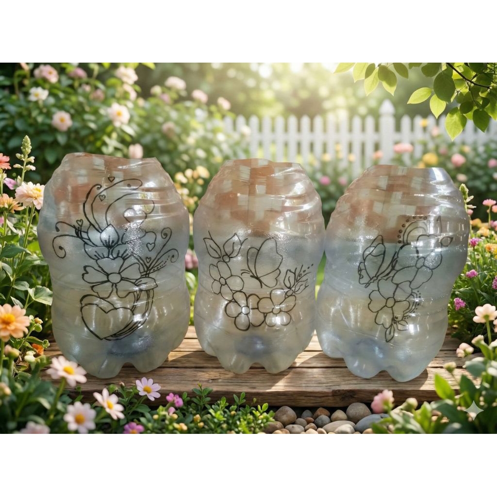 Jual sketsa pot bunga dari galon le mineral cocok untuk hiasan rumah ...