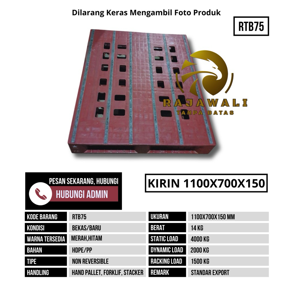 Jual Pallet Plastik Ukuran 1100x700x150 mm - RTB75 - Merah | Shopee ...