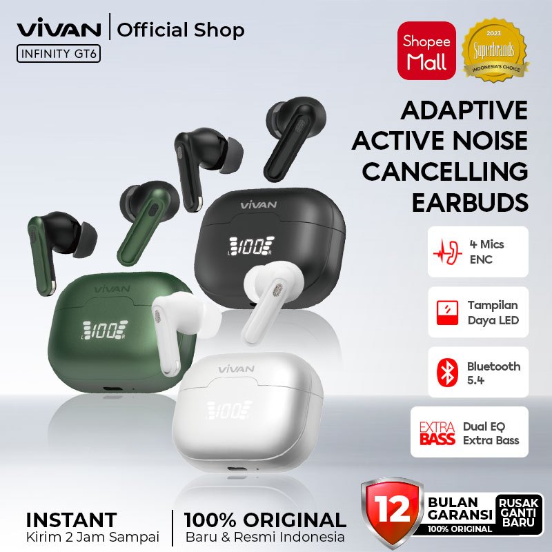 Jual [NEW] VIVAN TWS Adaptive ANC ENC Infinity GT6 Dual EQ Bass Gaming ...