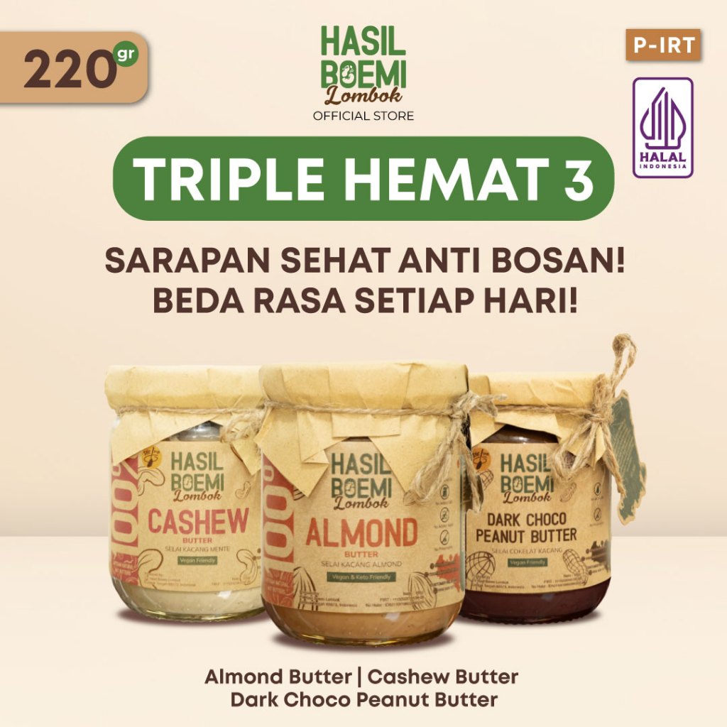 Jual TRIPLE HEMAT 3 – Almond Butter (Selai Almond) + Cashew Butter ...