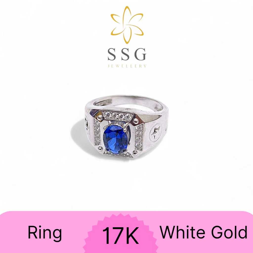 Jual Cincin Permata Oval Blue Diamond Look White Gold / Emas Putih 17K ...