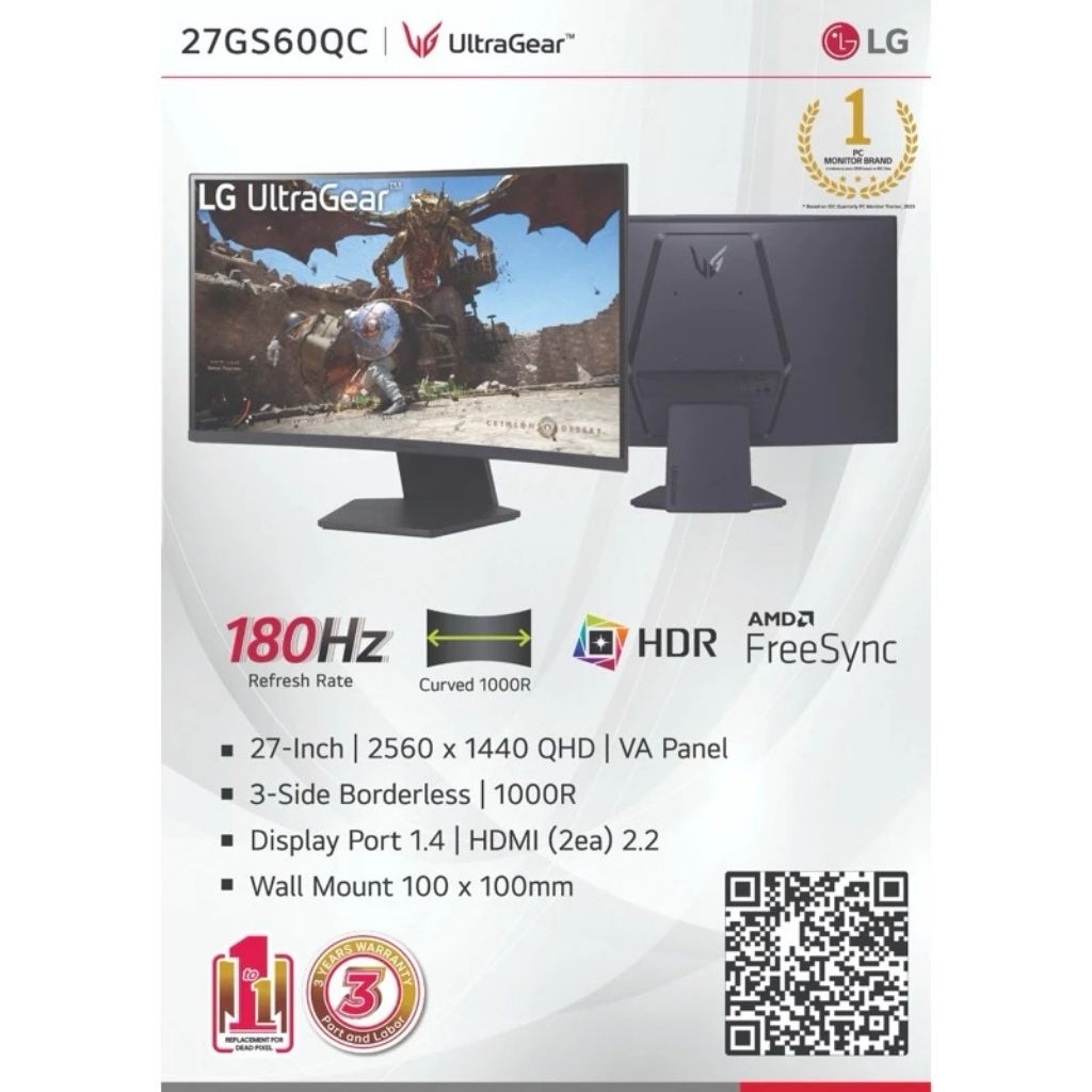 Jual LG 27GS60QC-B 27” Gaming Monitor Curved UltraGear™ 1000R | QHD ...