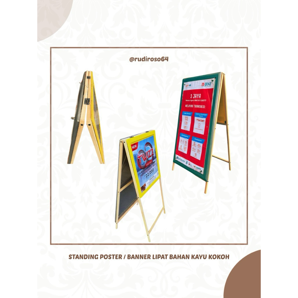 Jual Standing rak Banner Kayu Lipat 2 sisi ENGSEL dan BAUT Kokoh ...