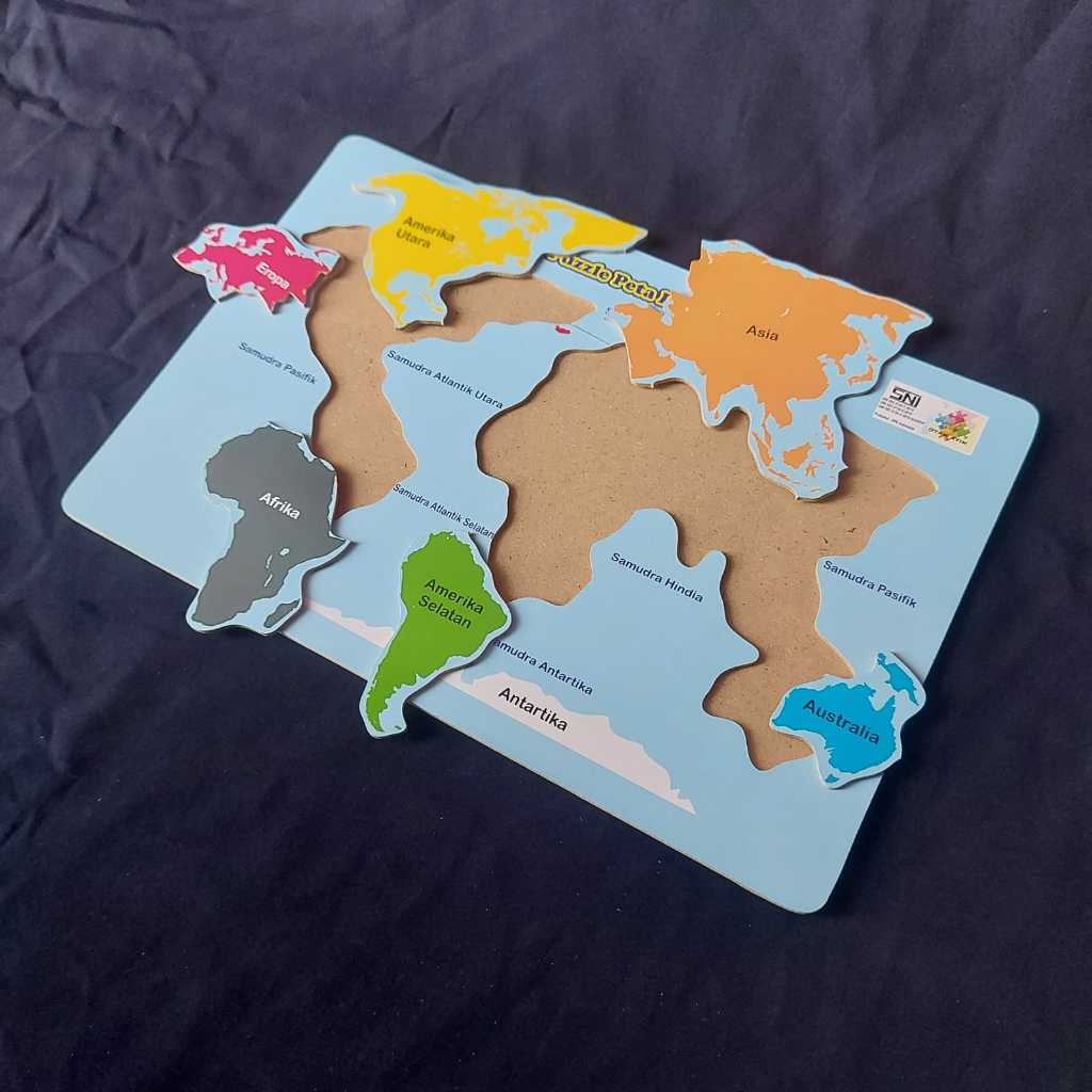 Jual Puzzle Peta Dunia Kayu Edukatif Anak TK PAUD Mainan Edukasi ...
