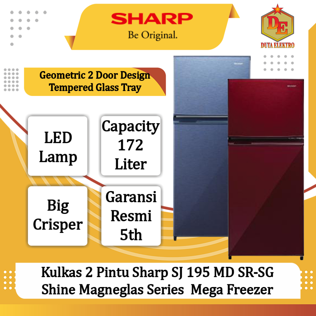 Jual Kulkas 2 Pintu Sharp SJ 195 MD SR-SG Shine Magneglas Series Mega ...