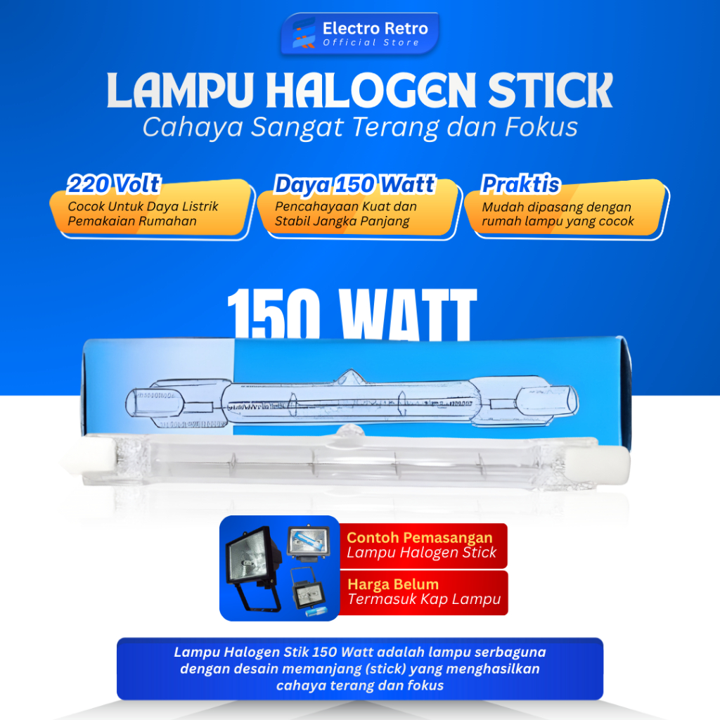 Jual Lampu Halogen Stick 150 Watt Refill Lampu Sorot Halogen 150w/220 ...