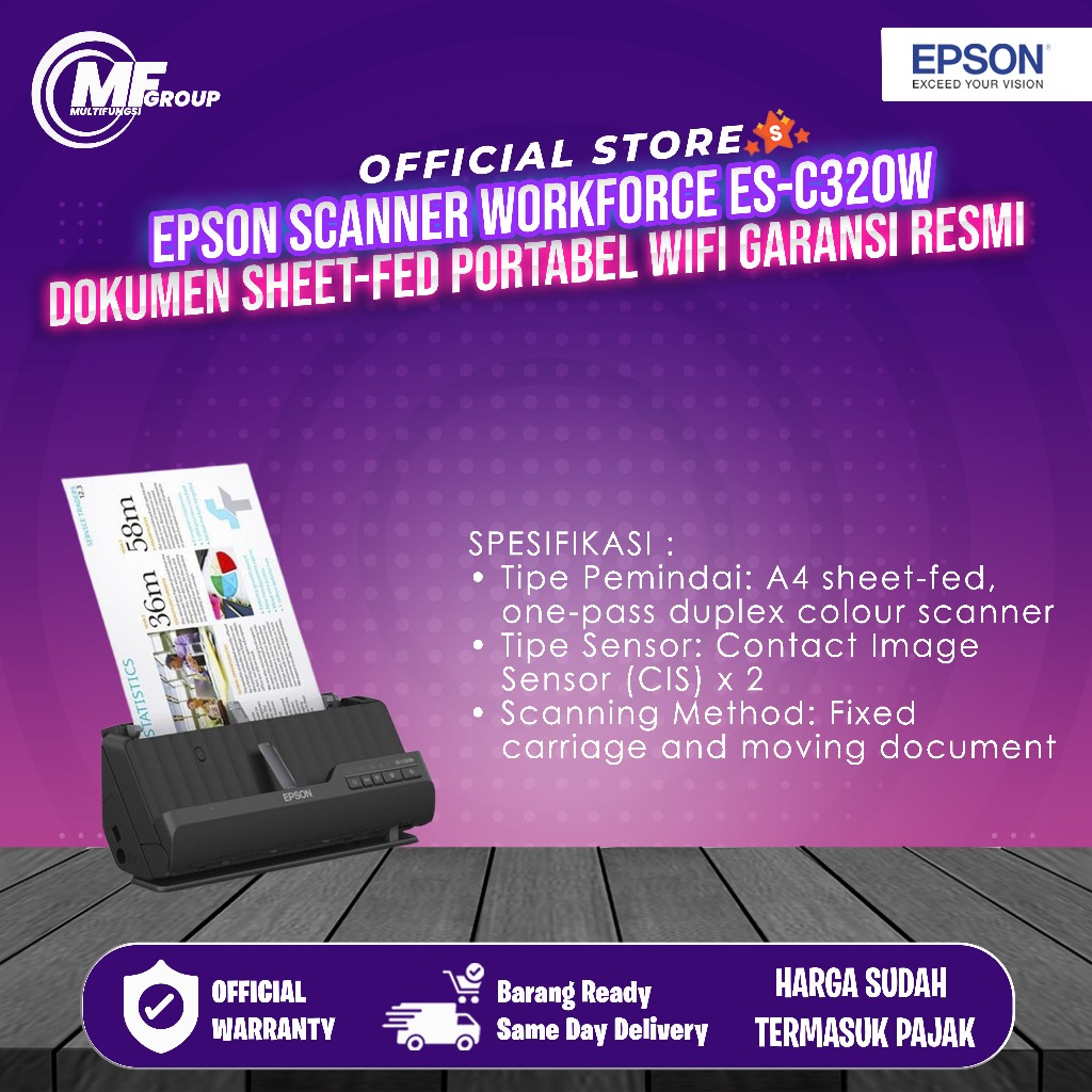 Jual Epson Scanner WorkForce ES-C320W Dokumen Sheet-Fed Portabel WiFi ...