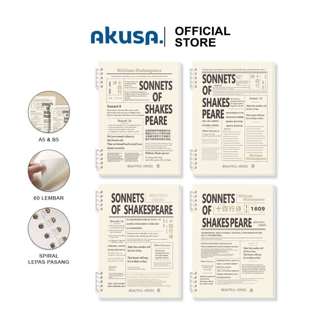 Jual AKUSA Binder Note A5/B5 Motif Vintage Buku Catatan Harian Pelajar ...