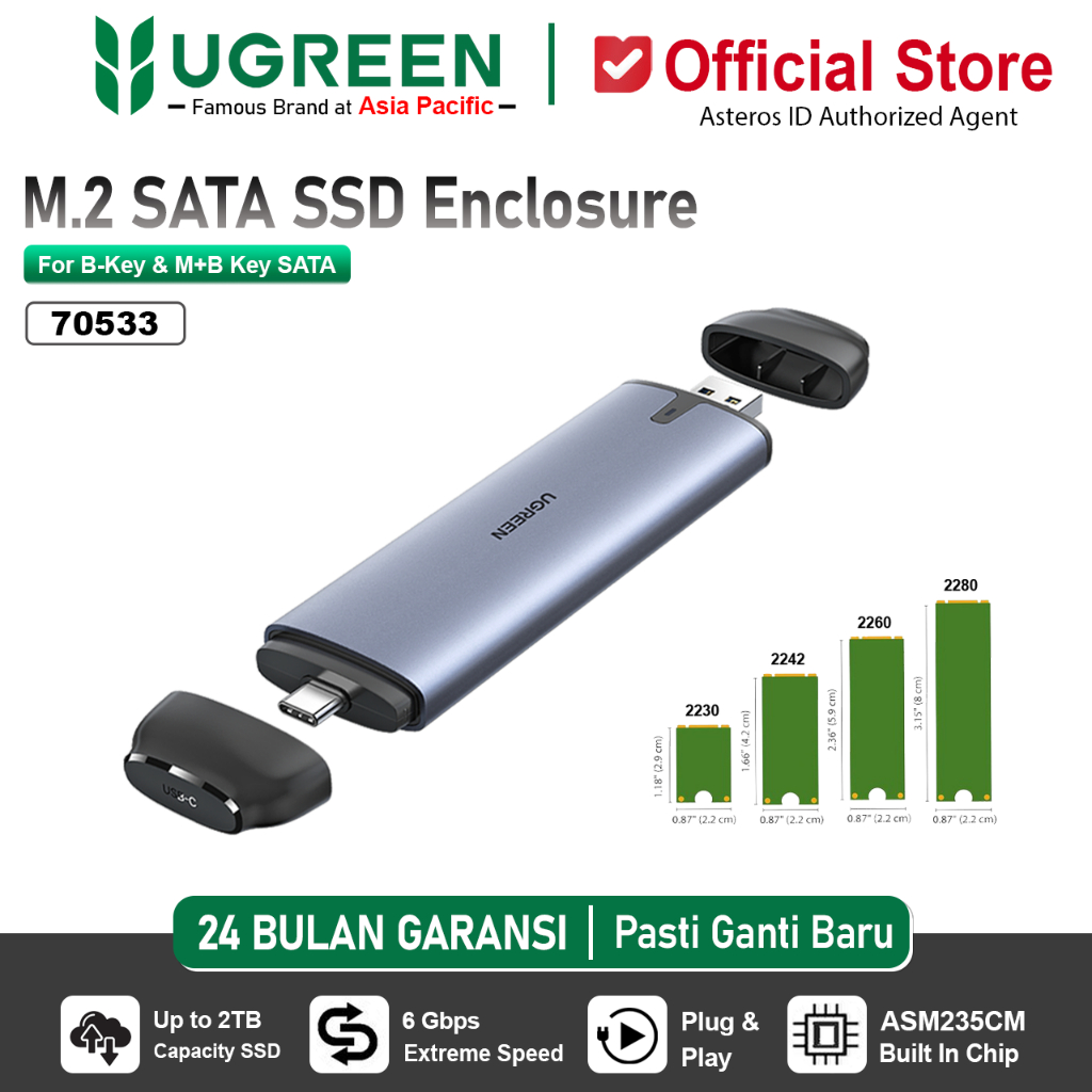 Jual UGREEN Casing SSD M.2 Enclosure SATA Slim Speed 6Gbps 70533 ...