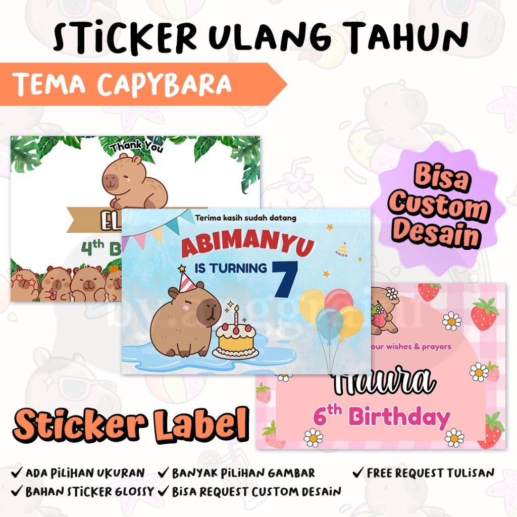 Jual Sticker Ulang Tahun Tema Capybara - Stiker Label Kotak Nasi Bento ...