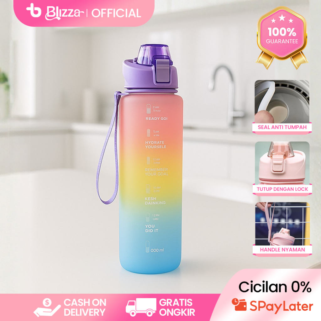 Jual Botol Minum Gradasi 1 Liter - Tumbler Aesthetic Bahan Tebal Anti ...