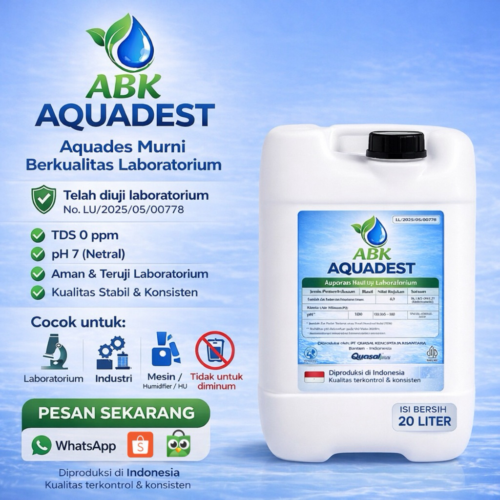 Jual Aquadest Aquadest Distilled Water Air Suling 20 Liter | Shopee ...