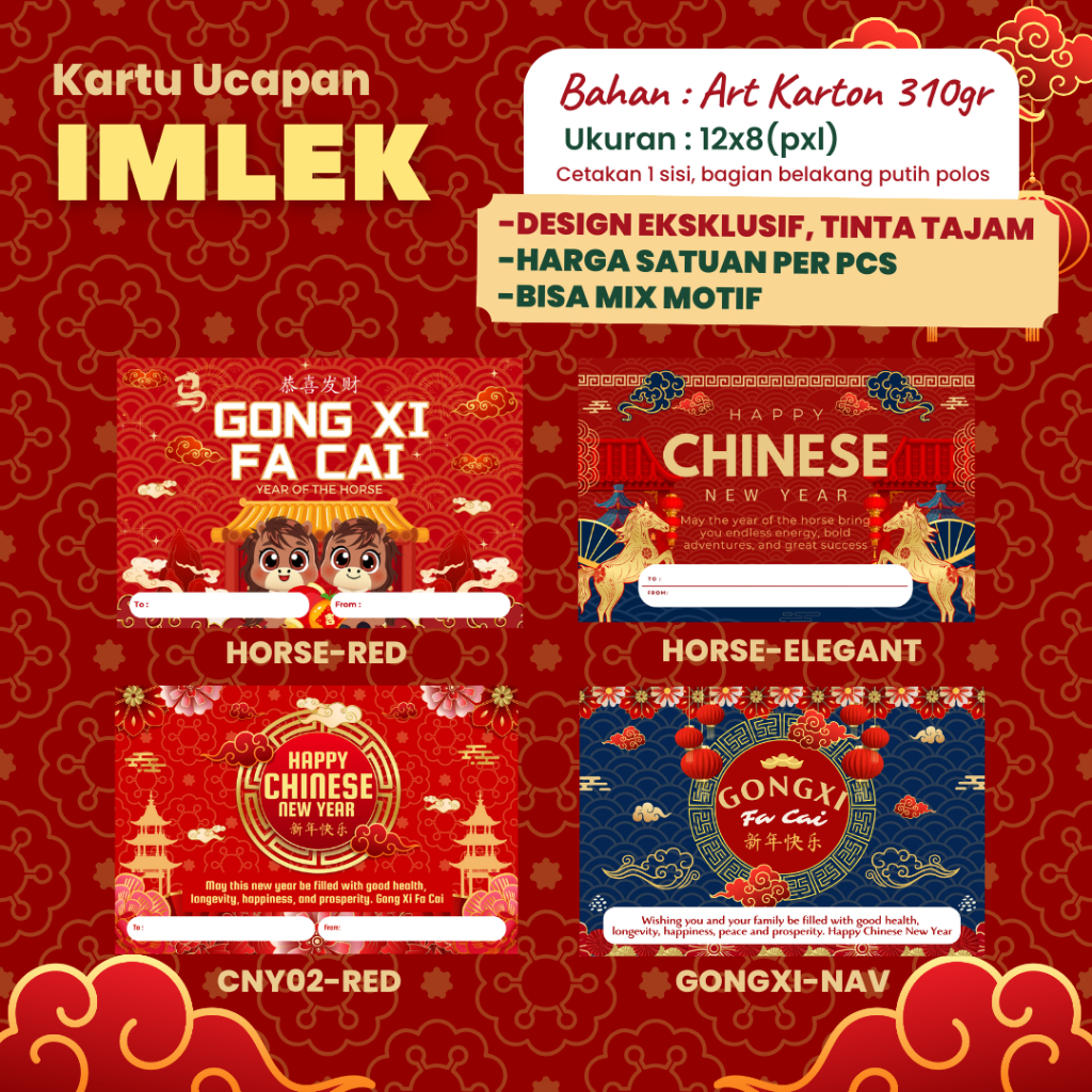 Jual Kartu Ucapan Imlek CNY Shio HORSE / Gift Card Chinese New Year ...