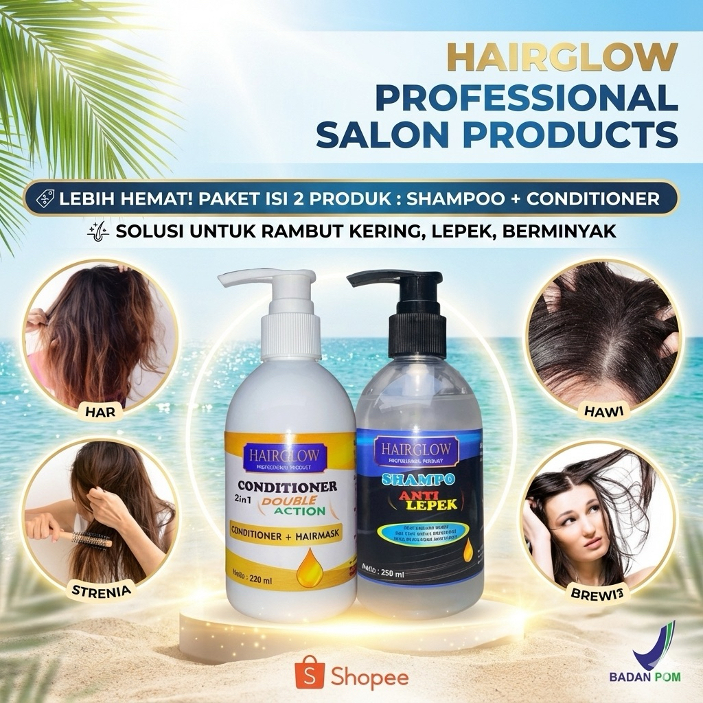 Jual HAIRGLOW Conditioner 2in1 Double Action & Shampoo untuk rambut ...