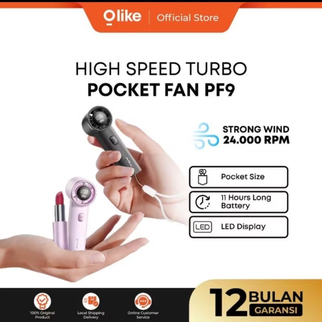 Jual Olike PF9 Portable Fan Kipas Angin Mini Turbo 100 Speed With LED ...