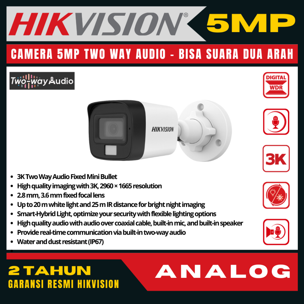Jual Hikvision 5mp audio kamera cctv two way audio camera outdoor ...