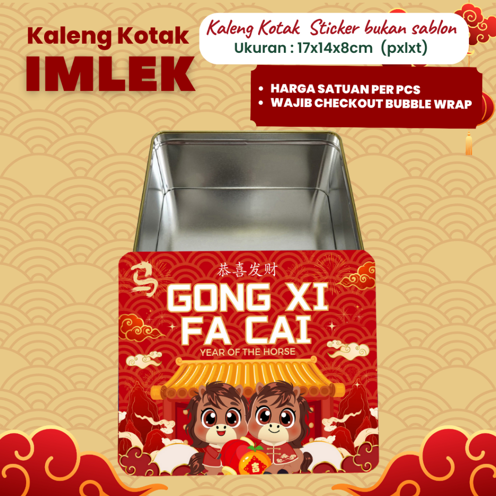 Jual Box Kotak Hampers Imlek Tahun KUDA 2026 Kaleng Merah Gong Xi Fa ...