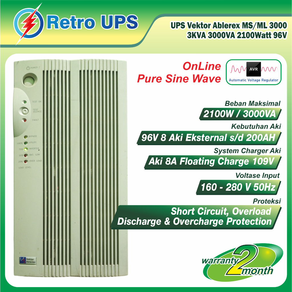 Jual UPS Vektor Ablerex MS/ML 3000 3KVA 3000VA 2100Watt 96V | Shopee ...