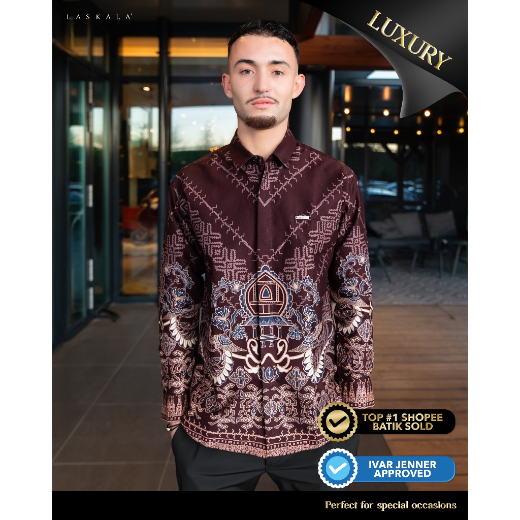 Jual Laskala Batik Premium Kambajawa Maroon Kemeja Batik Pria Slimfit ...