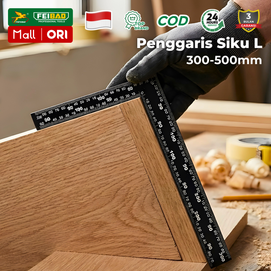 Jual FEIBAO Penggaris Siku L 300-500mm I Carrson Siku Hitam I Stainless ...