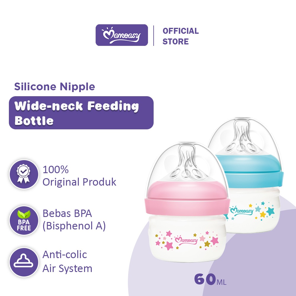 Jual MOMEASY Botol Susu Bayi Wide Neck Free Dot Sillicone Nipple 60ML ...