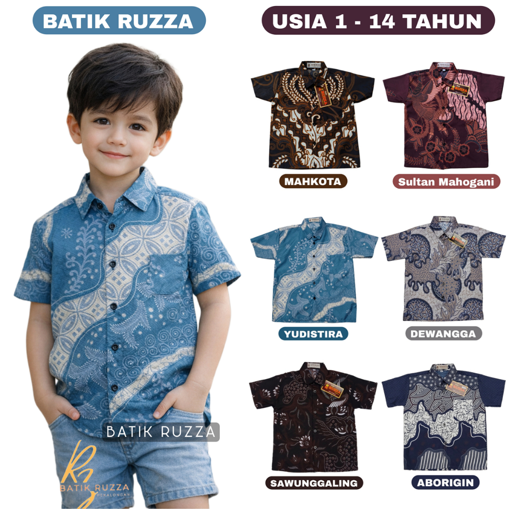 Jual RUZZA Kemeja Batik Anak Laki Ukuran 2-15 Tahun Motif Kate Sage ...