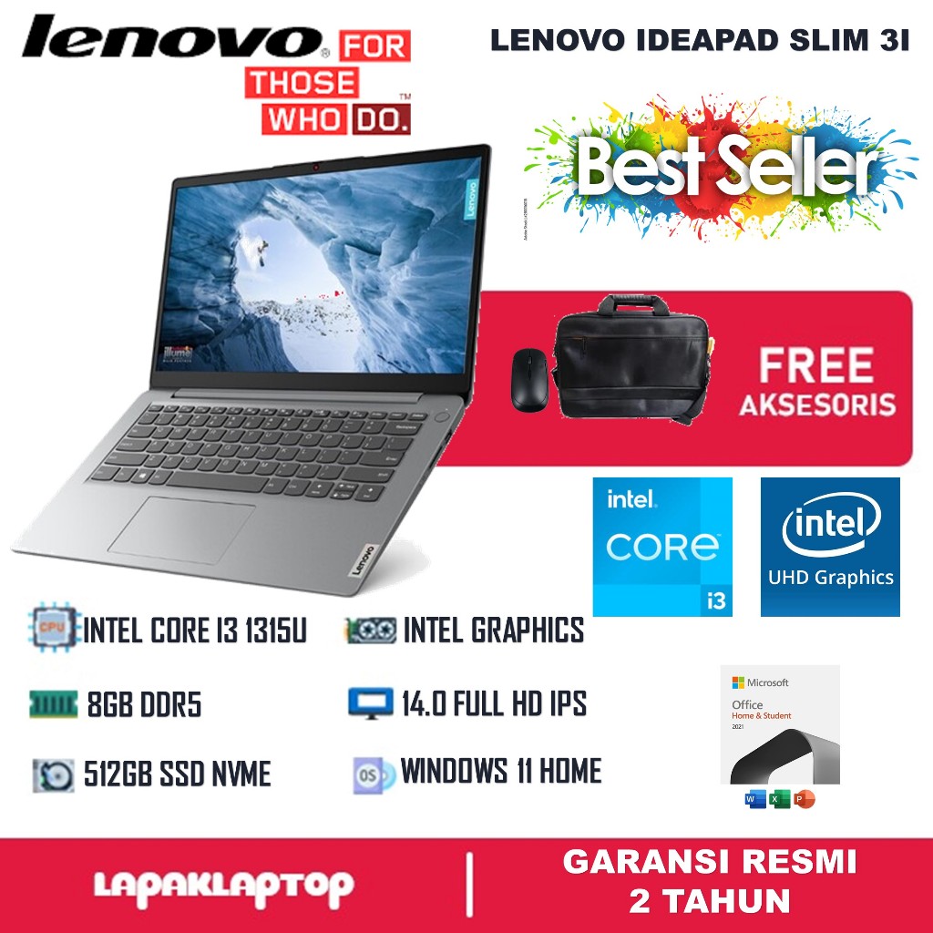 Jual Laptop lenovo Ideapad slim 3i 14 Intel Core i3 1315U Ram 8GB SSD ...