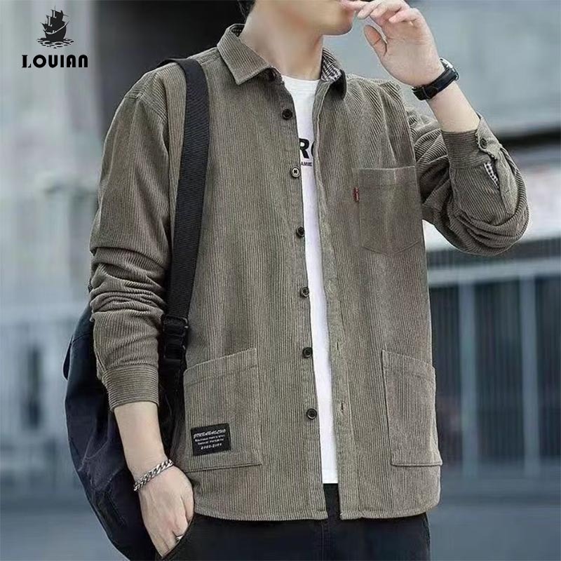 Jual Lou Lan jacket corduroy pria kancing jaket pria korean style Mode ...