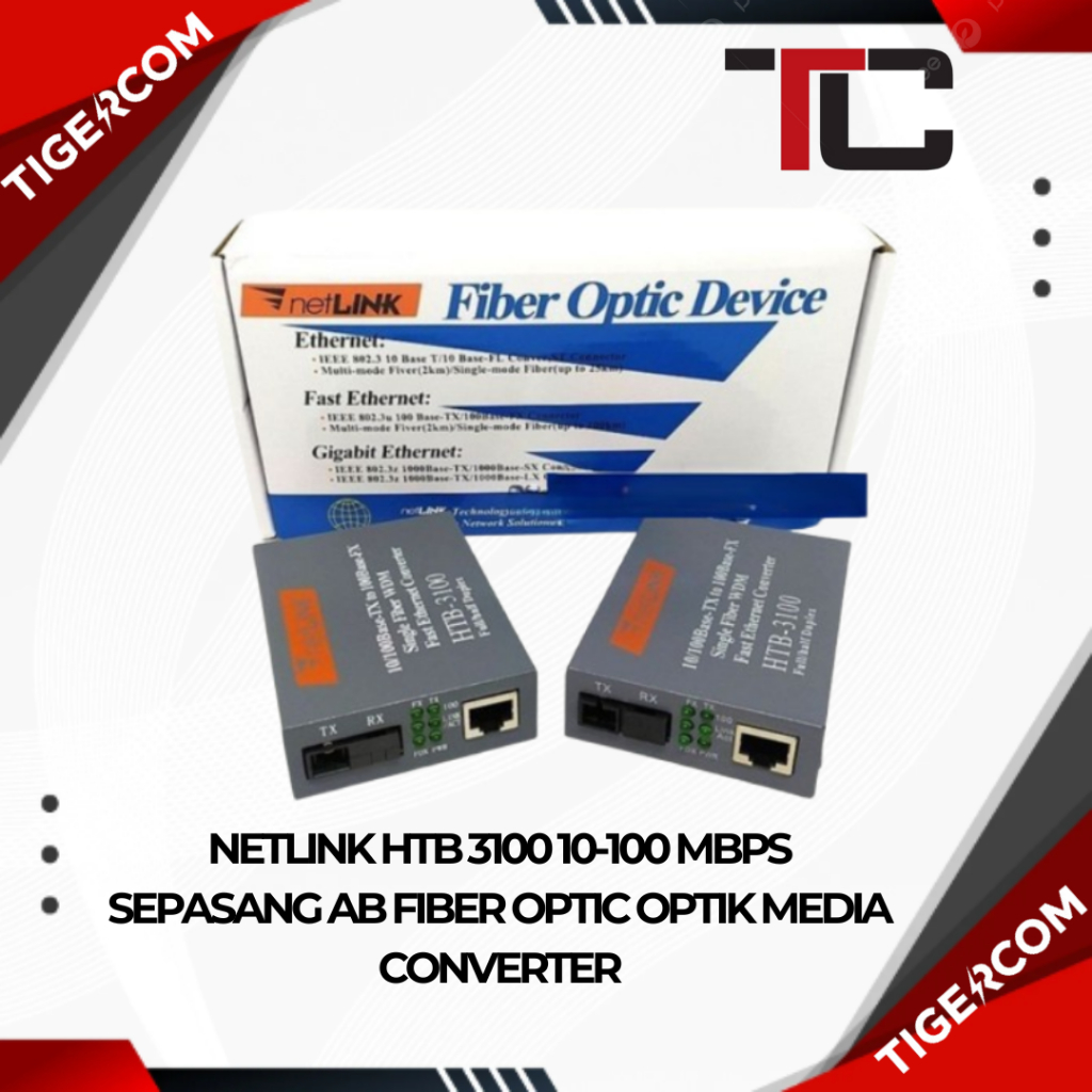 Jual Netlink HTB 3100 10-100 Mbps Sepasang A+B fiber optic optik media ...