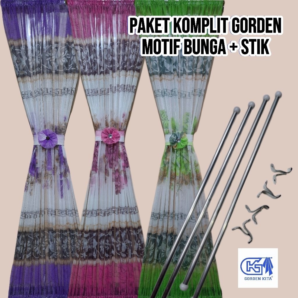 Jual Gorden Kupu-Kupu Fullset Stik Besi Vitrase Motif Bunga | Shopee ...