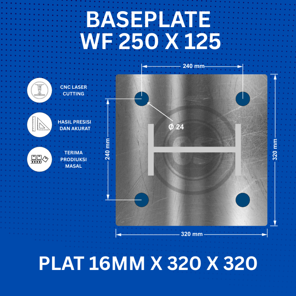 Jual Baseplate Plat Landas WF 250 X 125 Ukuran 320X320 lubang 4 x 24mm ...
