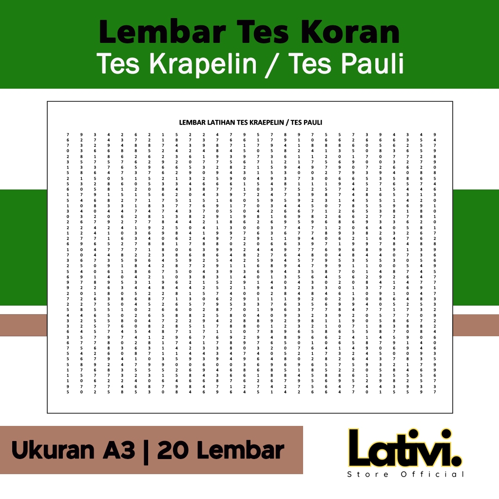Jual 20 Lembar Tes Krapelin/Tes Pauli/Tes Koran Ukuran A3 Satu Sisi ...