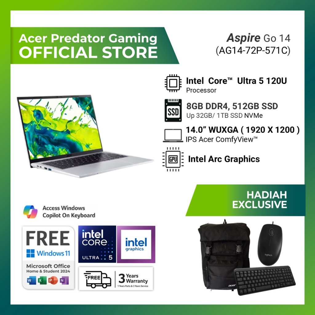 Jual ( FREE KEYBOARD DAN MOUSE LOGITECH ) ACER ASPIRE GO 14 AG14-72P ...