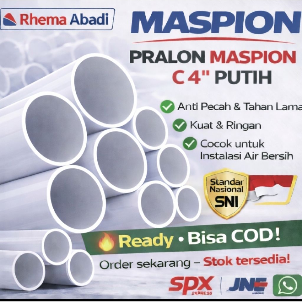 Jual RHEMA RENDENG - Pipa Air Pralon Pvc MASPION C Putih 4" inch (114mm ...