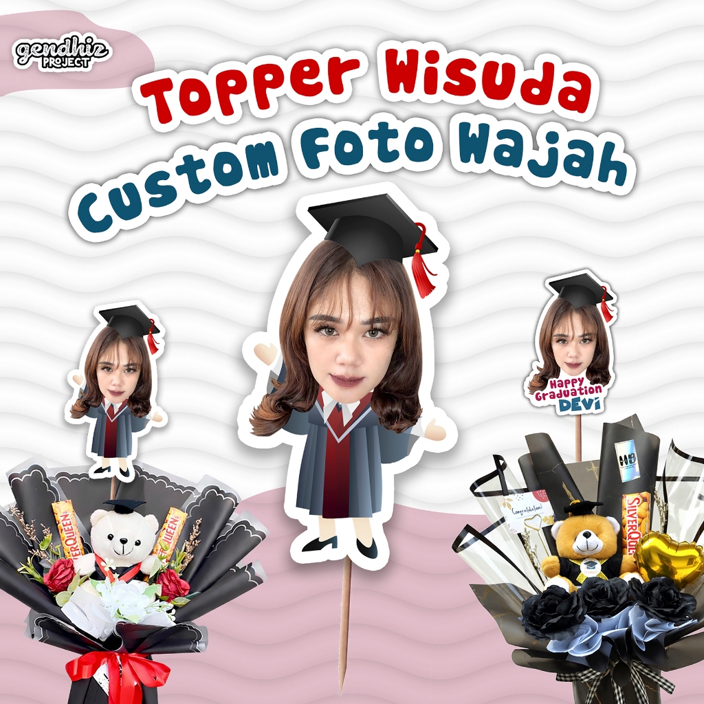 Jual Topper Wisuda Custom Foto Wajah | Topper Buket Wisuda | Cake ...