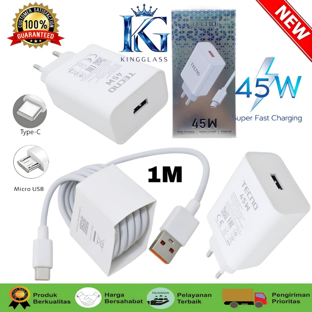 Jual Charger Tecno 45W Camon 40 Pro Pova Series U450TEB Micro / Type C ...